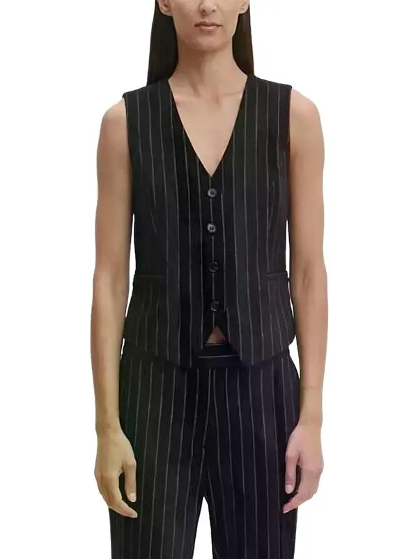 BRUUNS BAZAAR Pinstripe Buttoned Vest - Black