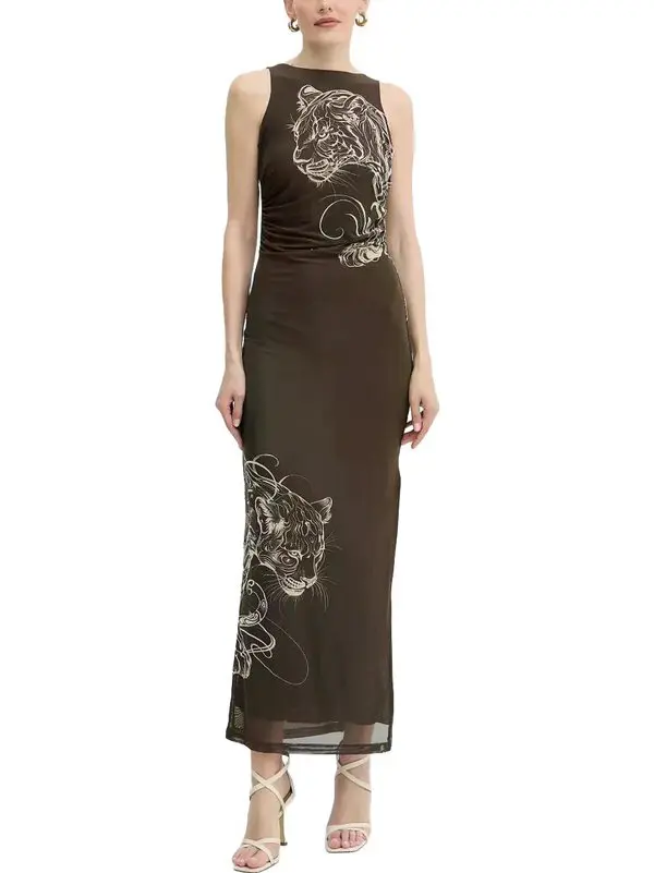 Guess Panther-print Side-split Maxi Dress - Brown