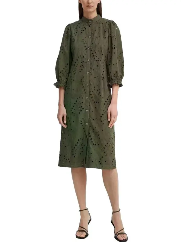 BRUUNS BAZAAR Eyelet-embroidery Puff-sleeve Dress - Green