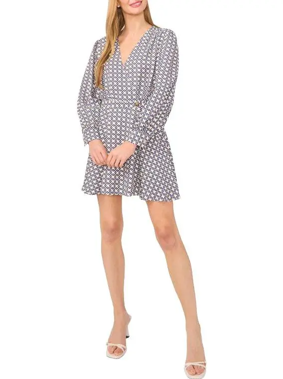 Ted Baker London Geo Print Long Sleeve Minidress - Vanilla Ice