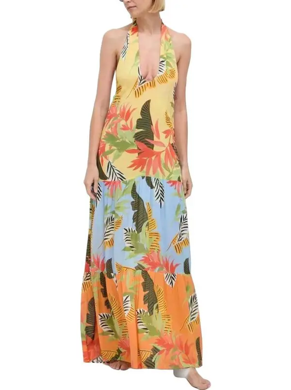 Desigual Halter Neck Tiered Maxi Dress - Yellow