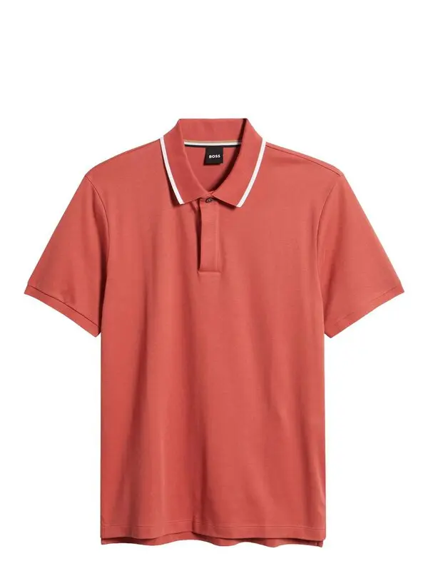 BOSS Parlay Tipped Cotton Polo - Medium Red