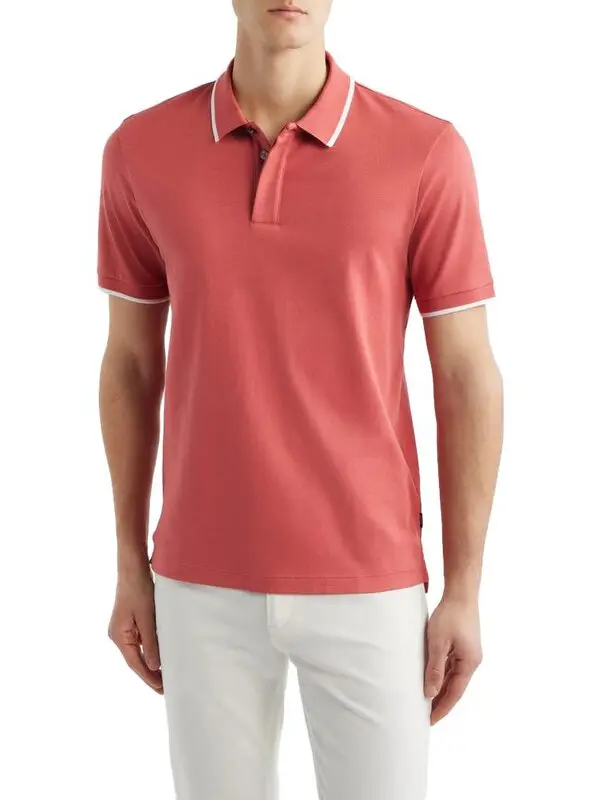 BOSS Parlay Tipped Cotton Polo - Medium Red