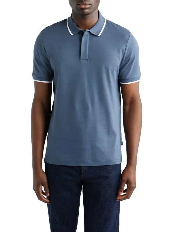 BOSS Parlay Tipped Cotton Polo - Open Blue