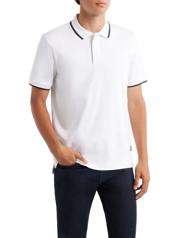 BOSS Parlay Tipped Cotton Polo - White