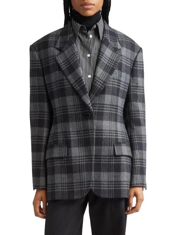 Proenza Schouler Plaid Virgin Wool Oversize Blazer - Grey Multi