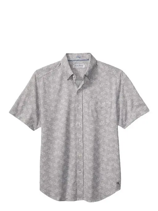 Tommy Bahama San Lucio Lotos Floral Islandzone® Short Sleeve Cotton Blend Button-up Shirt - Storm Gray