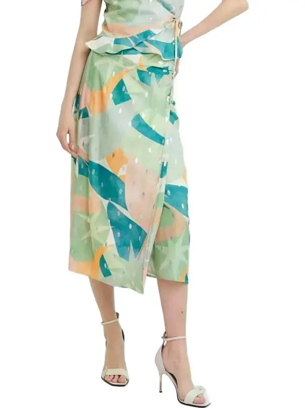 NEVER FULLY DRESSED Abstract-print Asymmetric Skirt - Green