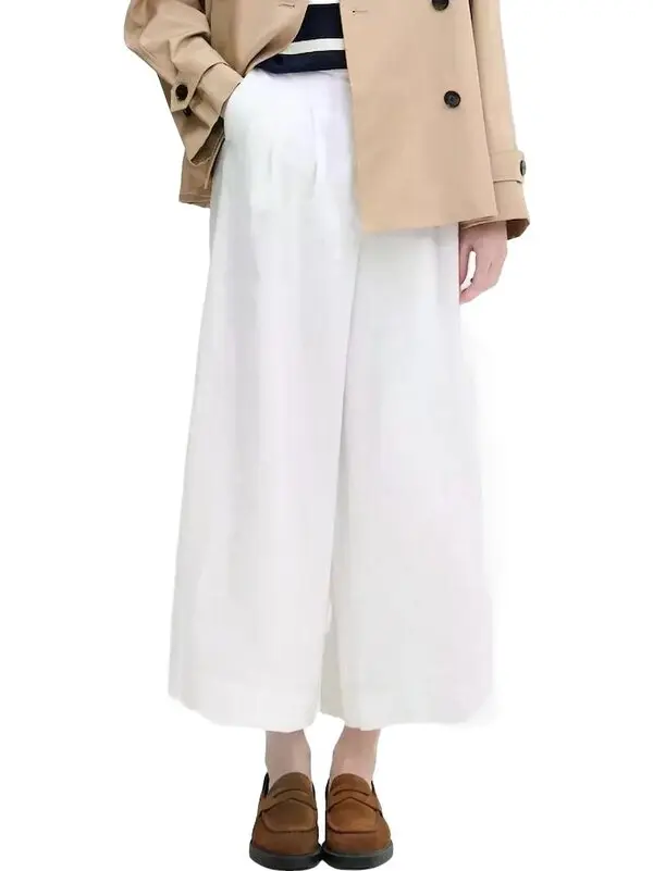 PEDRO DEL HIERRO Pleated Linen Wide Leg Trousers - White