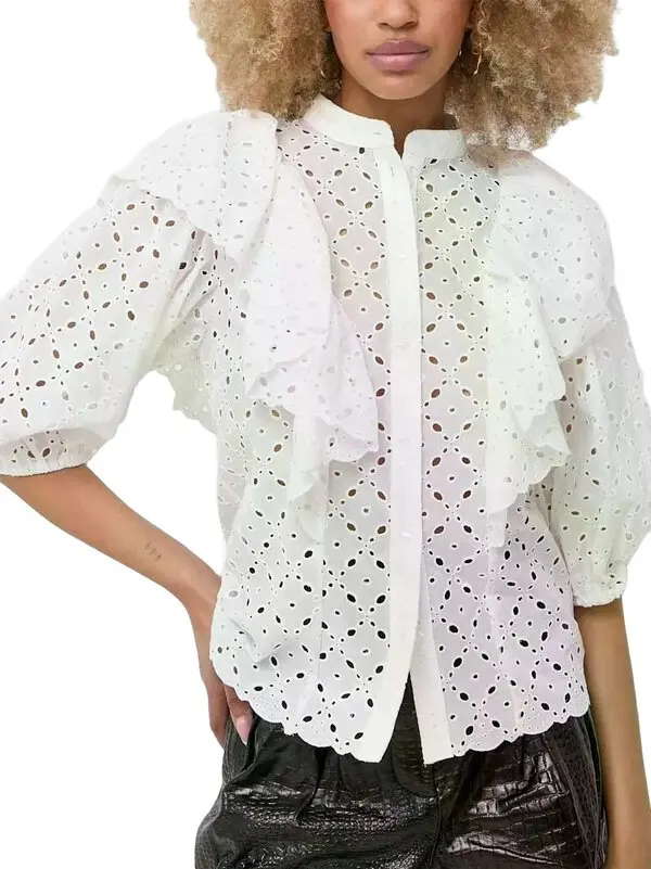 NOTES DU NORD Eyelet-embroidered Ruffle Blouse - White