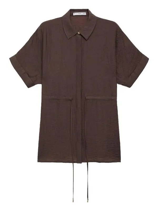 Mango Lyocell-blend Button-up Shirt With Drawstring - Chocolate