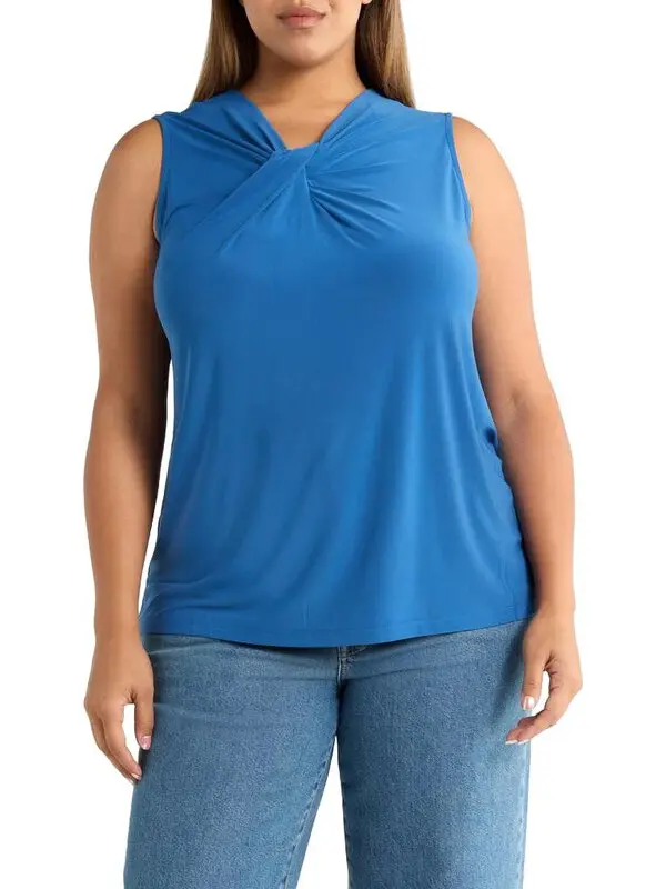 KASPER Drapey Sleeveless Shell Top - Blue Night