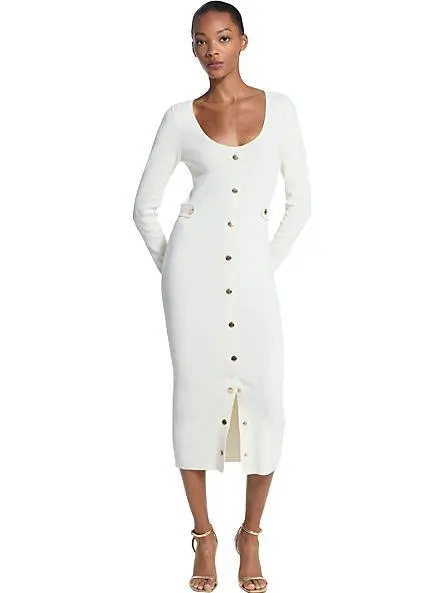 Michael Kors Ribbed Stretch Viscose Midi Dress - Natural