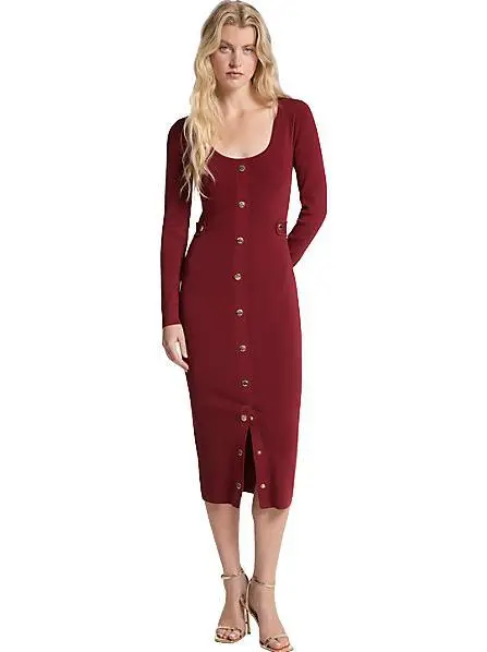 Michael Kors Ribbed Stretch Viscose Midi Dress - Red