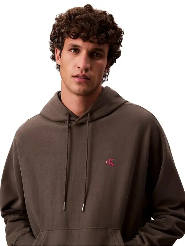 Calvin Klein Premium Terry Relaxed Monogram Fleece Hoodie - Beluga