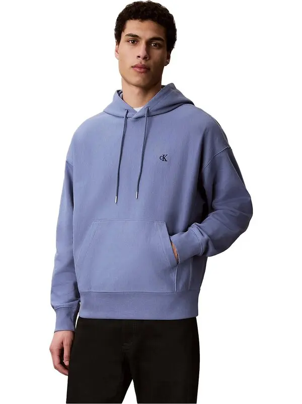 Calvin Klein Premium Terry Relaxed Monogram Fleece Hoodie - Dusty Sailor Blue