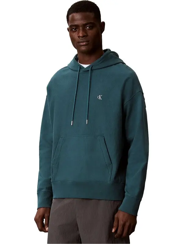 Calvin Klein Premium Terry Relaxed Monogram Fleece Hoodie - Tahoe Green