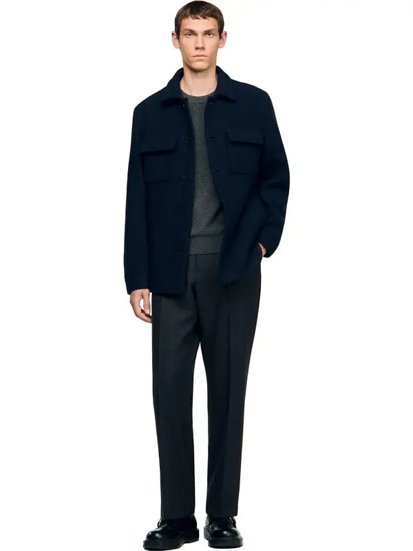 Sandro Virgin Wool Overshirt - Midnight Blue