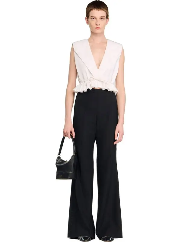 Sandro Straight-leg Suit Trousers With Satin Stripe - Black
