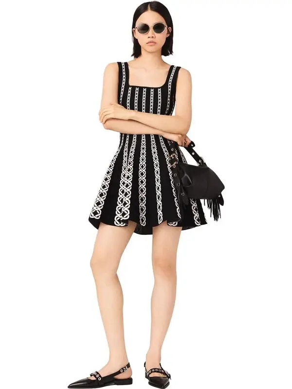 Maje Polyester Mini Jacquard Knit Dress - White / Black