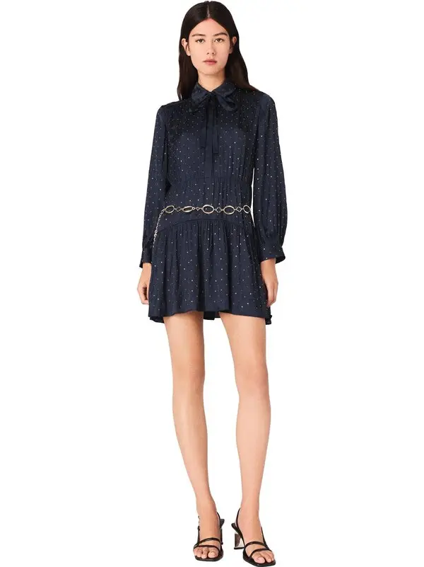 Maje Polyester Studded Flowing Shirt Dress - Navy