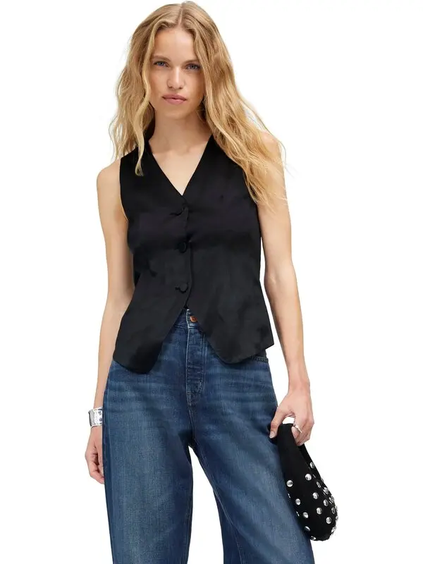 Madewell Satin Button-front Vest Top - True Black
