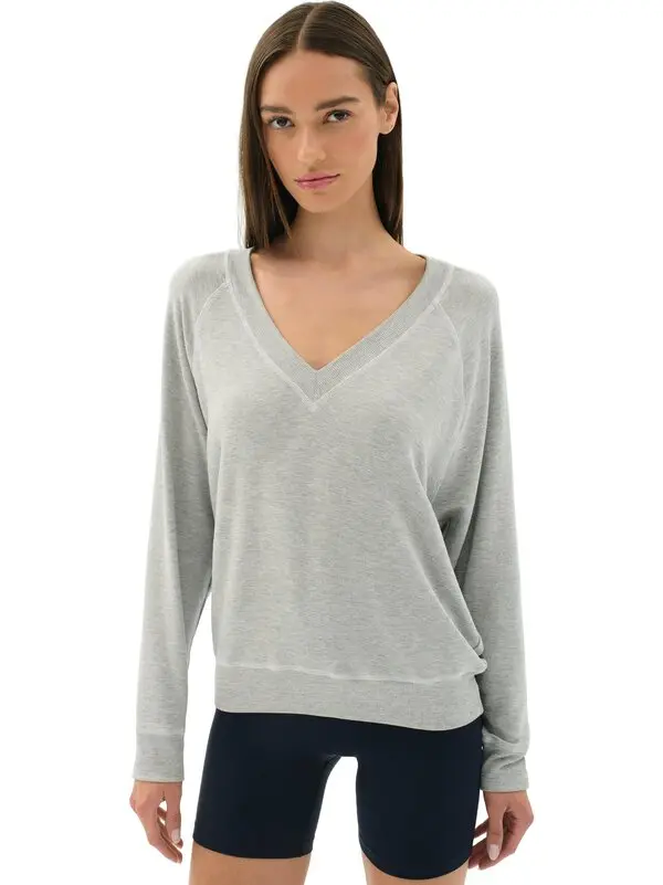 Splits59 Fleece V-neck Sweatshirt - Heather Grey/white