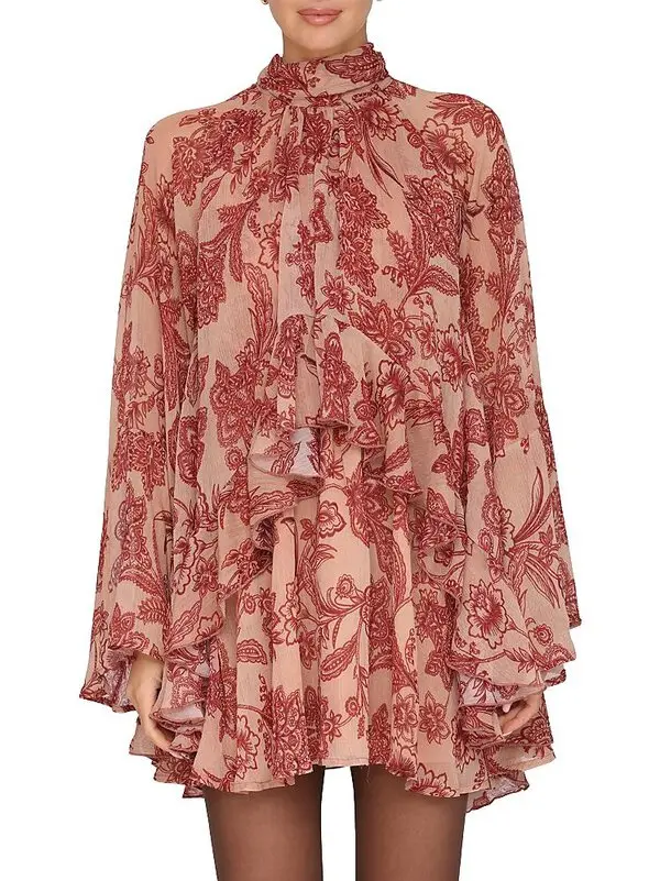 Avec Les Filles Ruffled Mini Dress - Batik Tapestry