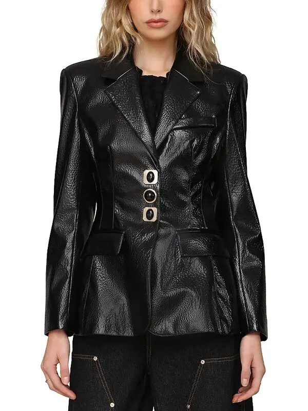 Avec Les Filles Hourglass Faux Leather Blazer - Black