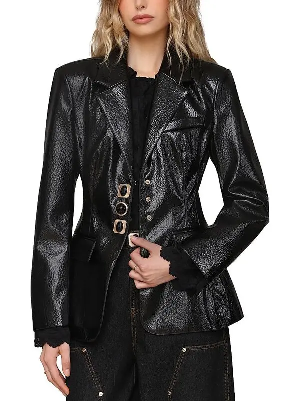 Avec Les Filles Hourglass Faux Leather Blazer - Black
