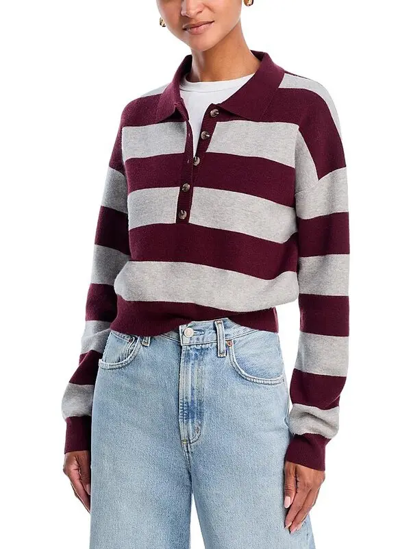 525 America Rugby Stripe Sweater - Burgundy/light Gray