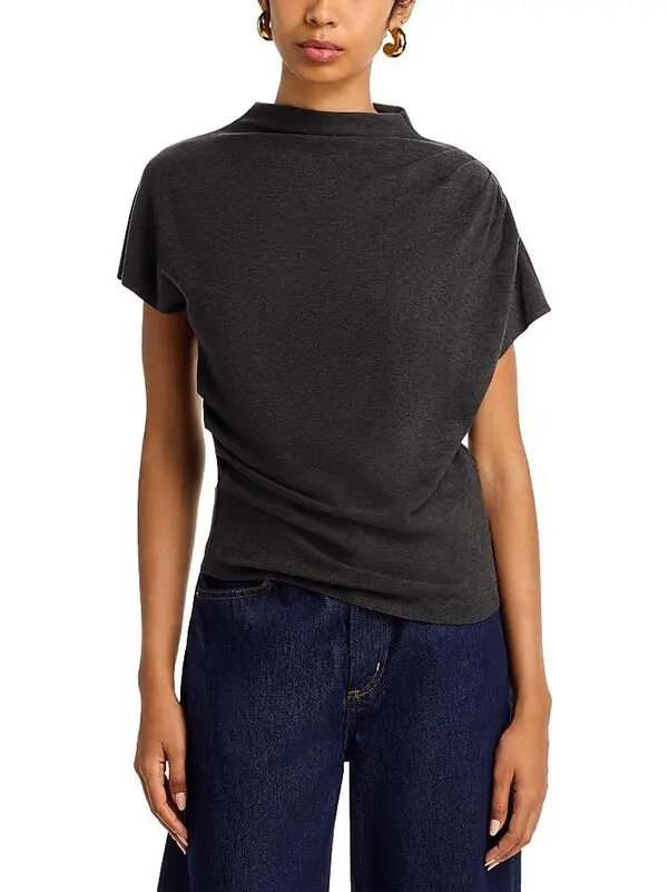 Line & Dot Walker Draped Top - Charcoal