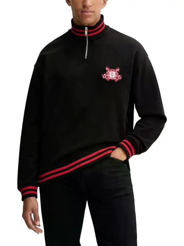 Hugo Crest-embroidered Half-zip Sweatshirt - Black