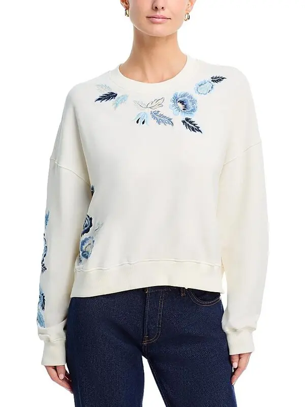 DRIFTWOOD Floral Embroidered Crewneck Sweatshirt - Cream