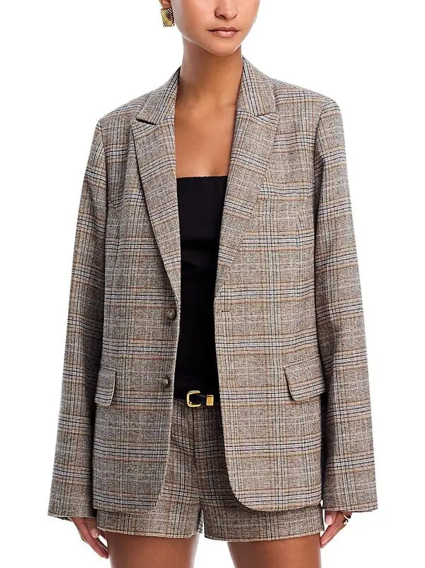 GUIZIO Oversized Tartan Blazer - Green Multi