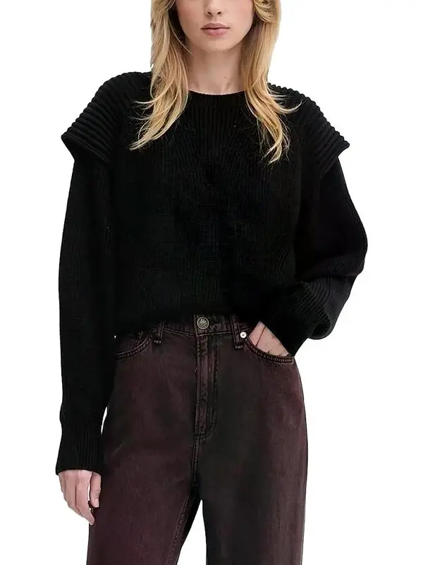 IRO PARIS Wool Sweater With Ribbed Shoulder Detail - Black