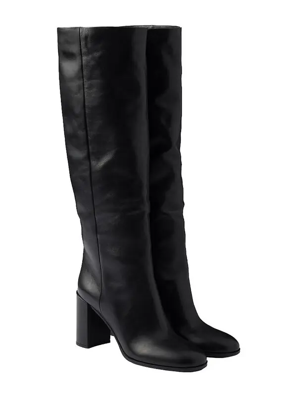 Prada Leather Knee High Boots - Black