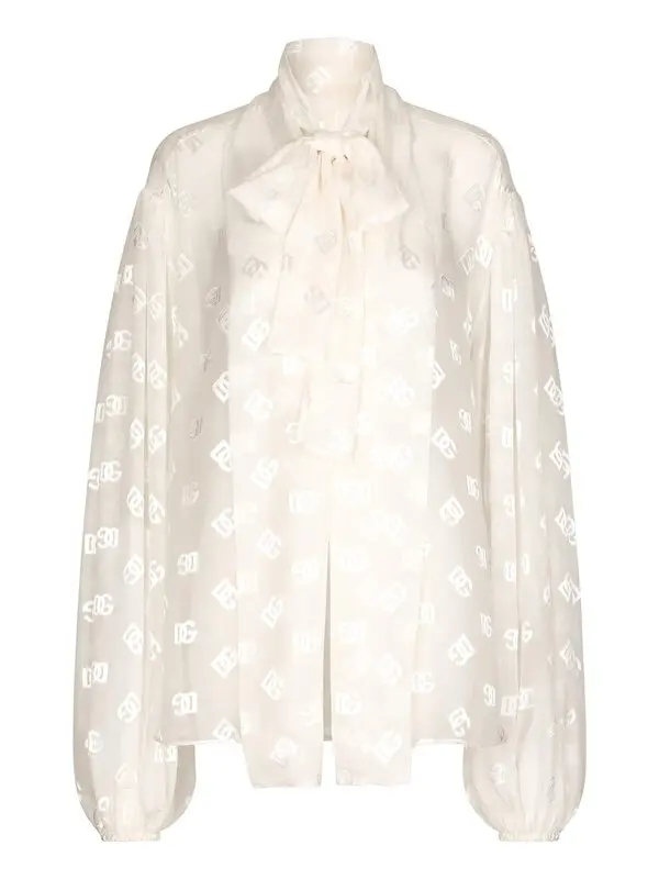 Dolce & Gabbana Devoré Satin Pussy-bow Shirt - White