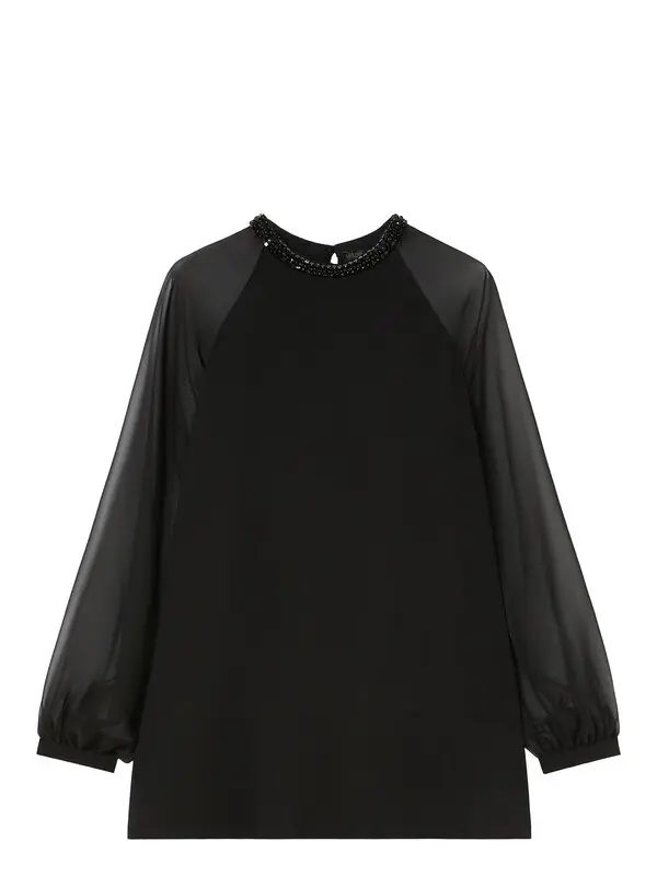 Marina Rinaldi Cady Chiffon-sleeve Cambusa Blouse - Black
