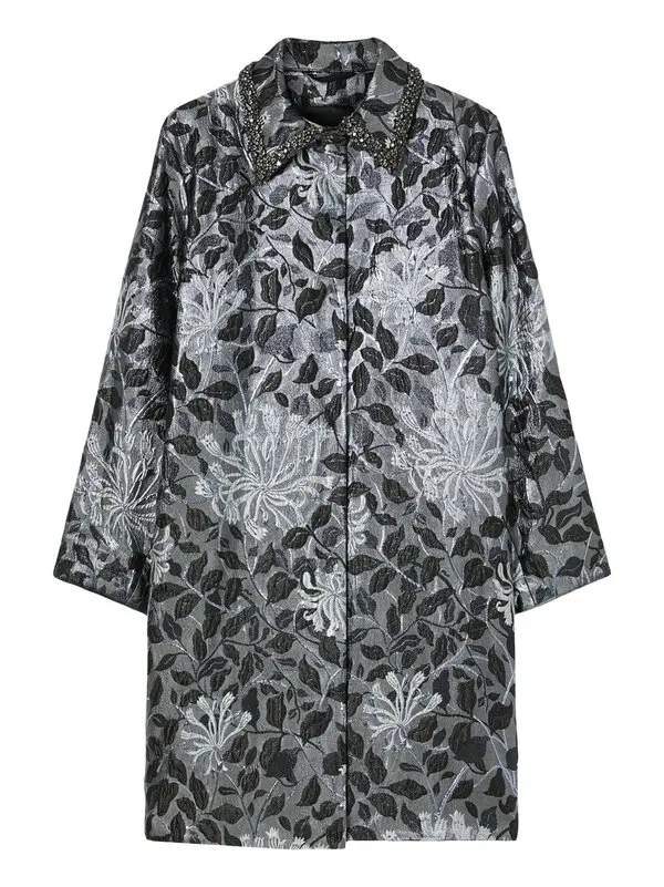Marina Rinaldi Brocade Embellished Coat - Grey