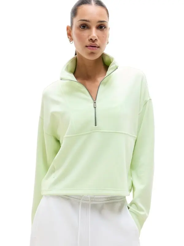 Athleta Seasoft Rib Quarter Zip Popover - Honeydew
