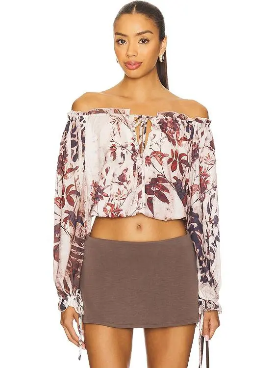 MORE TO COME Davina Off Shoulder Top - Brown Multi