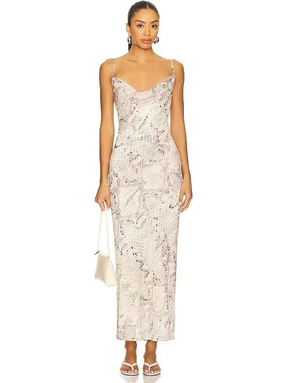 SNDYS X Skin Maxi Dress - Beige Reptile