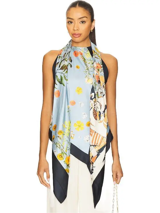 Monse Printed Scarf Top - Multi Blue