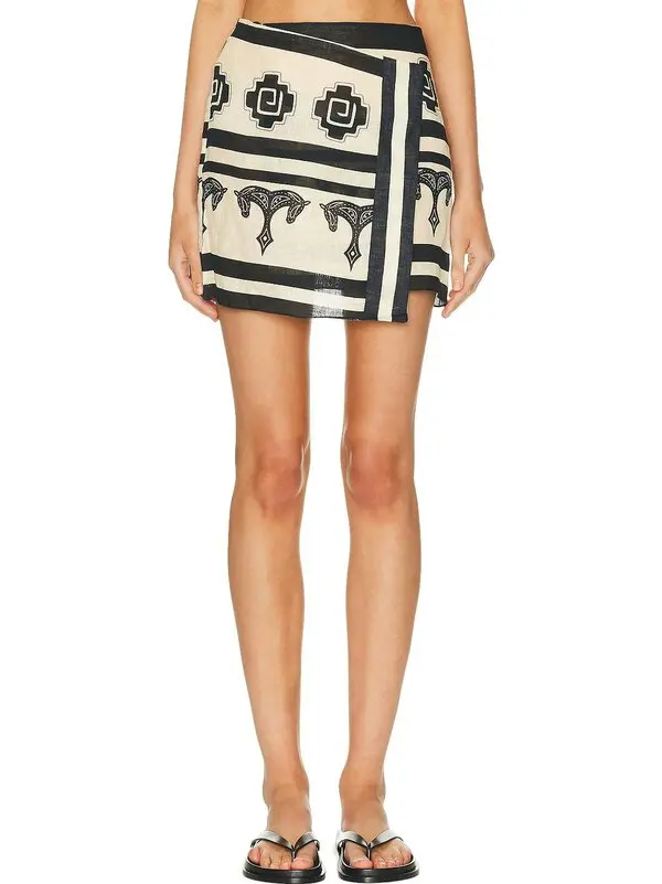 Johanna Ortiz Linen Roots Wrap Skirt - Ecru & Black