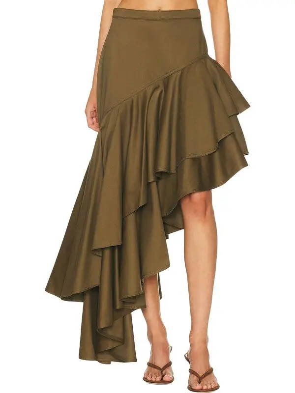 Adam Lippes Cortes Asymmetrical Twill Skirt - Military Green