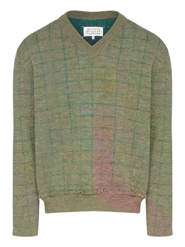 MAISON MARGIELA V-neck Grid-pattern Sweater - Green
