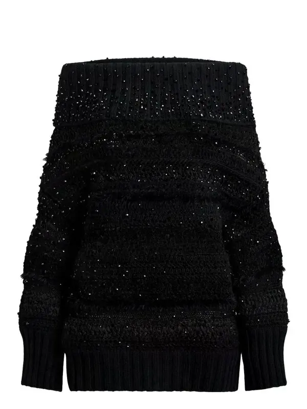Ralph Lauren Embellished Off-shoulder Sweater - Black