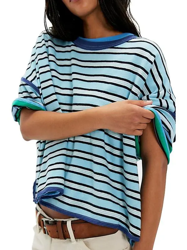 Free People We The Free Clean Rugby Tee - Crystal Blue Combo