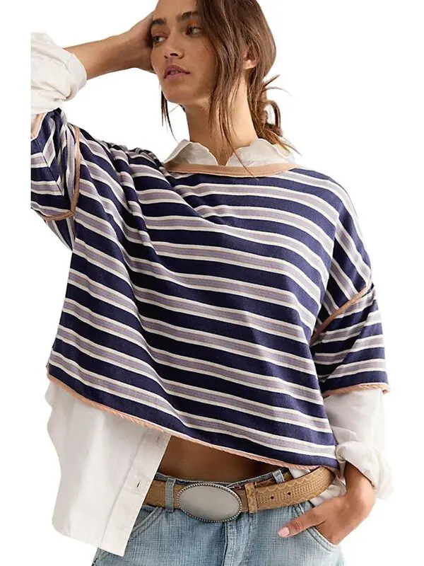 Free People We The Free Clean Rugby Tee - Navy Combo